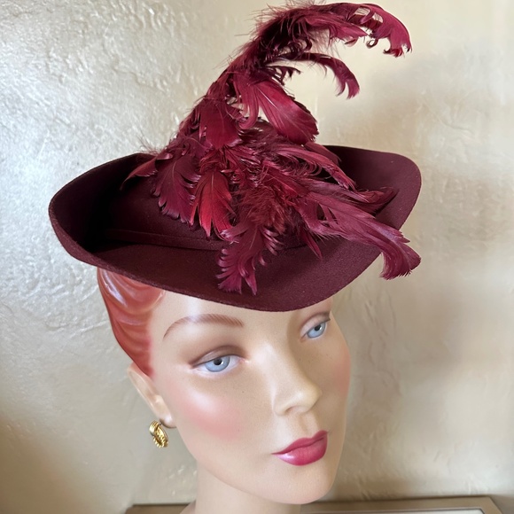 Accessories | Swanky 194s Burgundy Felt Peter Pan Hat With Curly ...